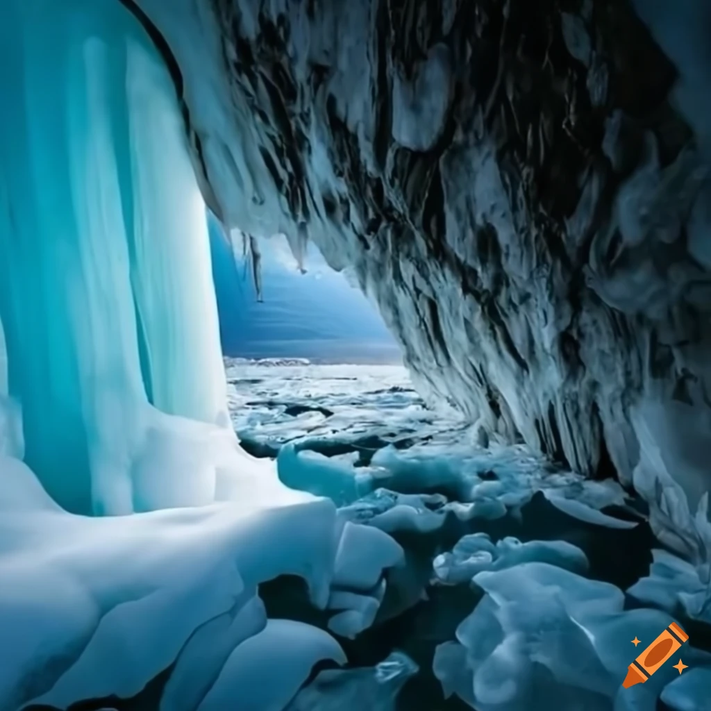 Ice cave with waterfall on Craiyon