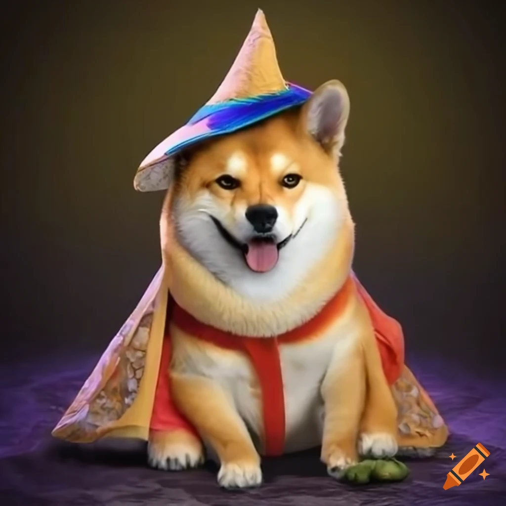 Shiba inu dressed as a wizard casting a spell on Craiyon