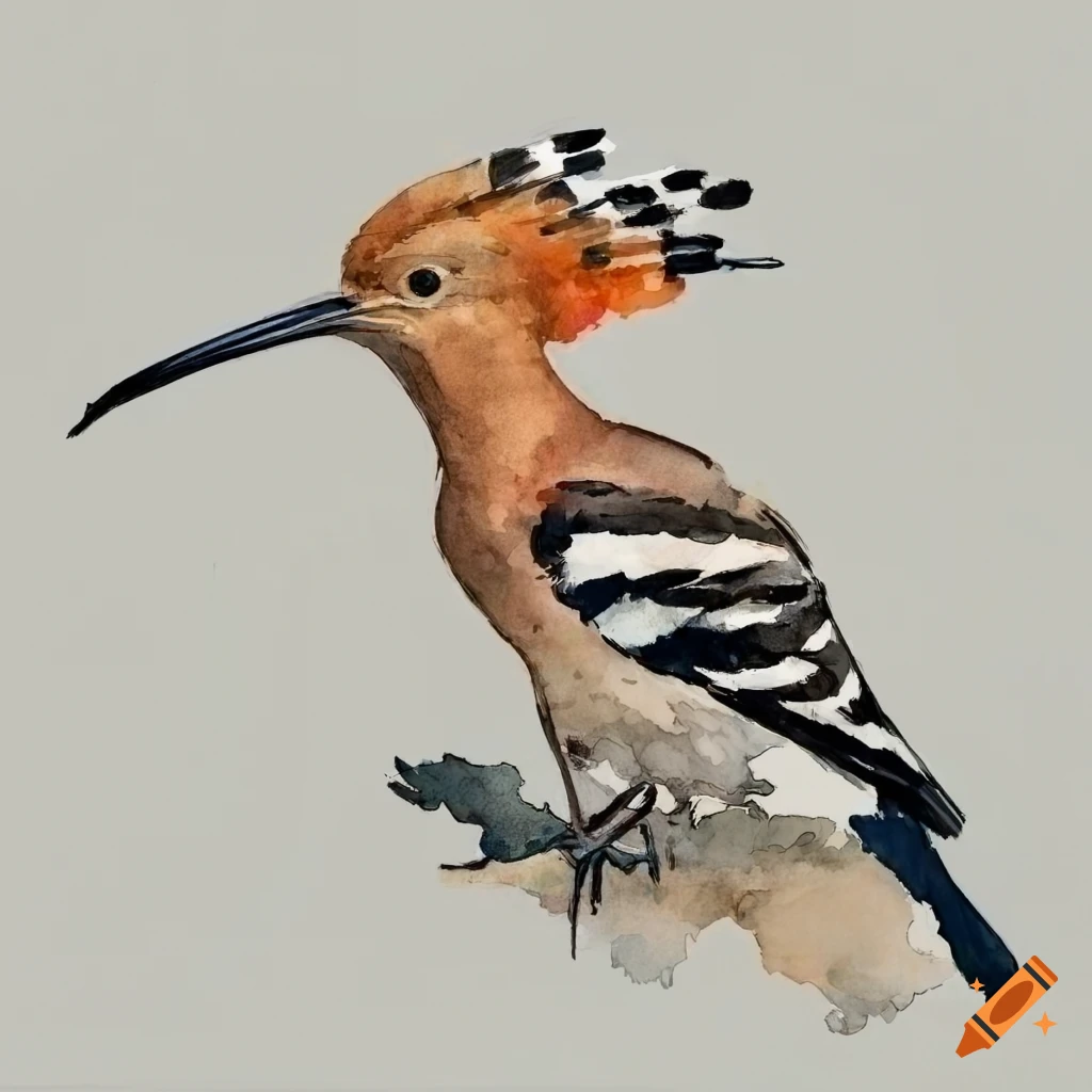 Hoopoe bird looking over its shoulder in watercolor on Craiyon