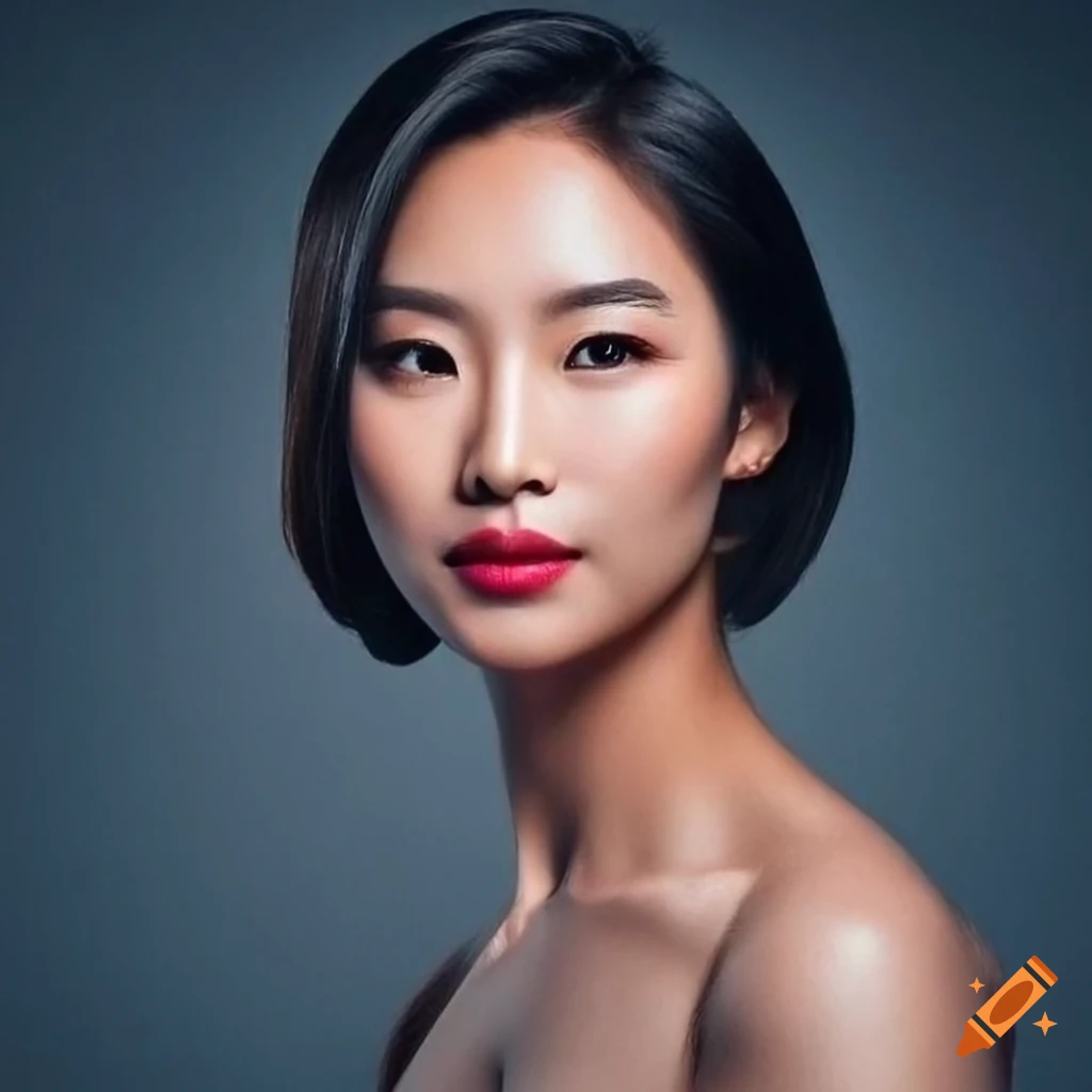 Close-up of realistic asian female with strong jawline in a super hero ...