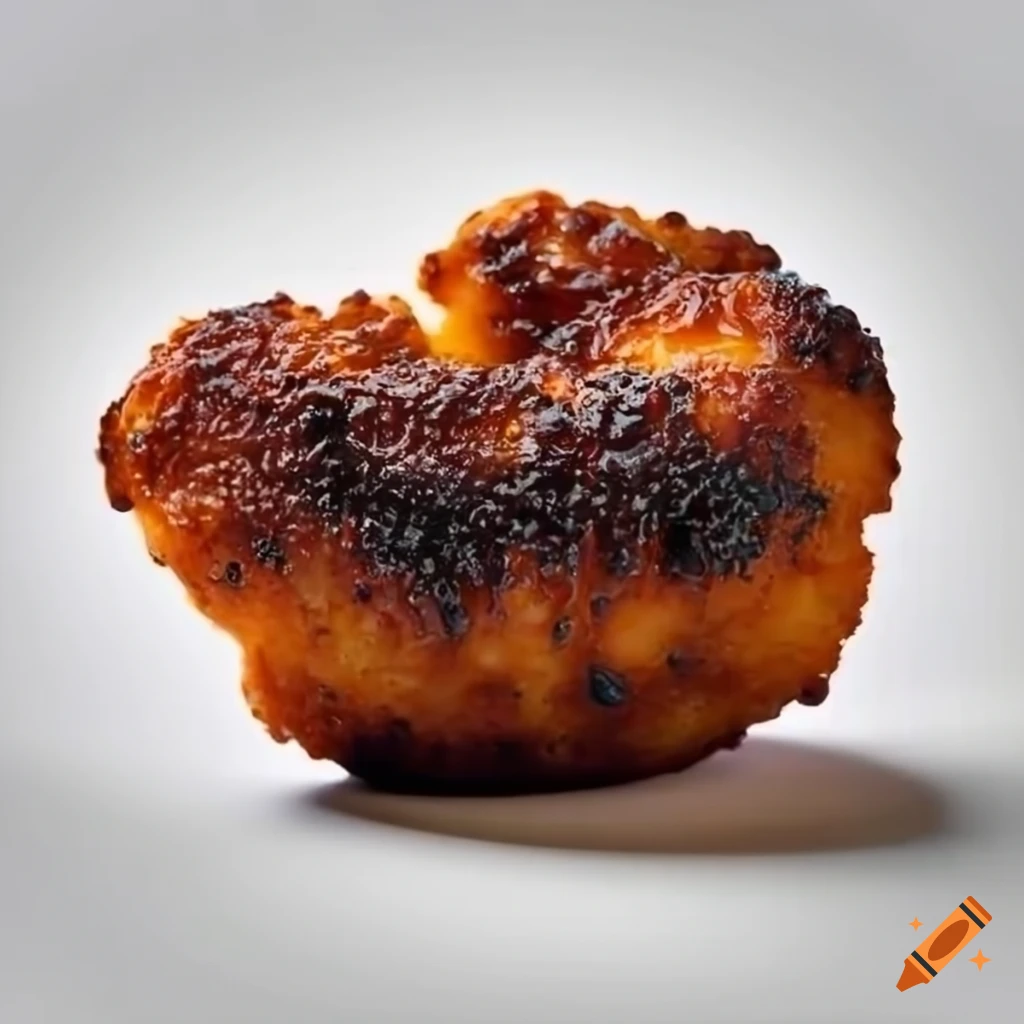 Single burnt chicken nugget on white background on Craiyon