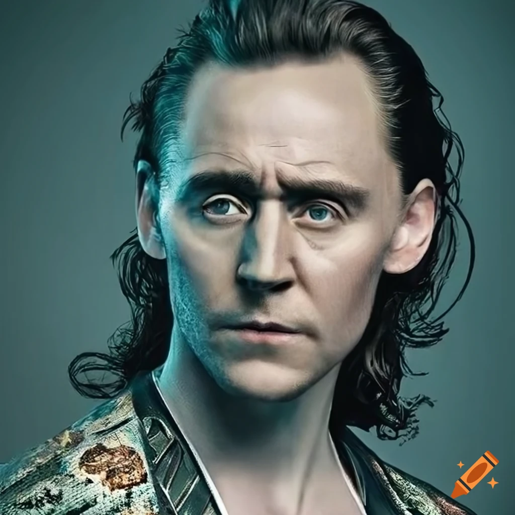 Actor Tom Hiddleston as Loki in snake patterned Japanese kimono on Craiyon