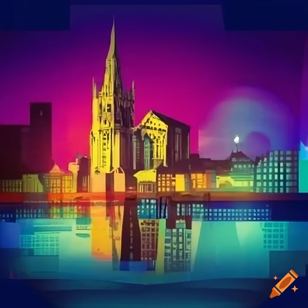 City of coventry digital perspective manipulation collage on Craiyon