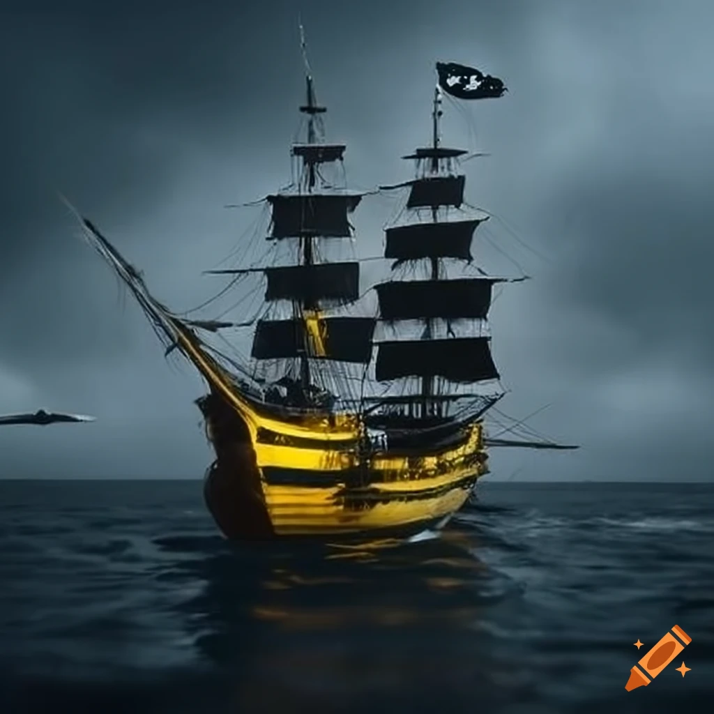 Black and yellow pirate ship on Craiyon