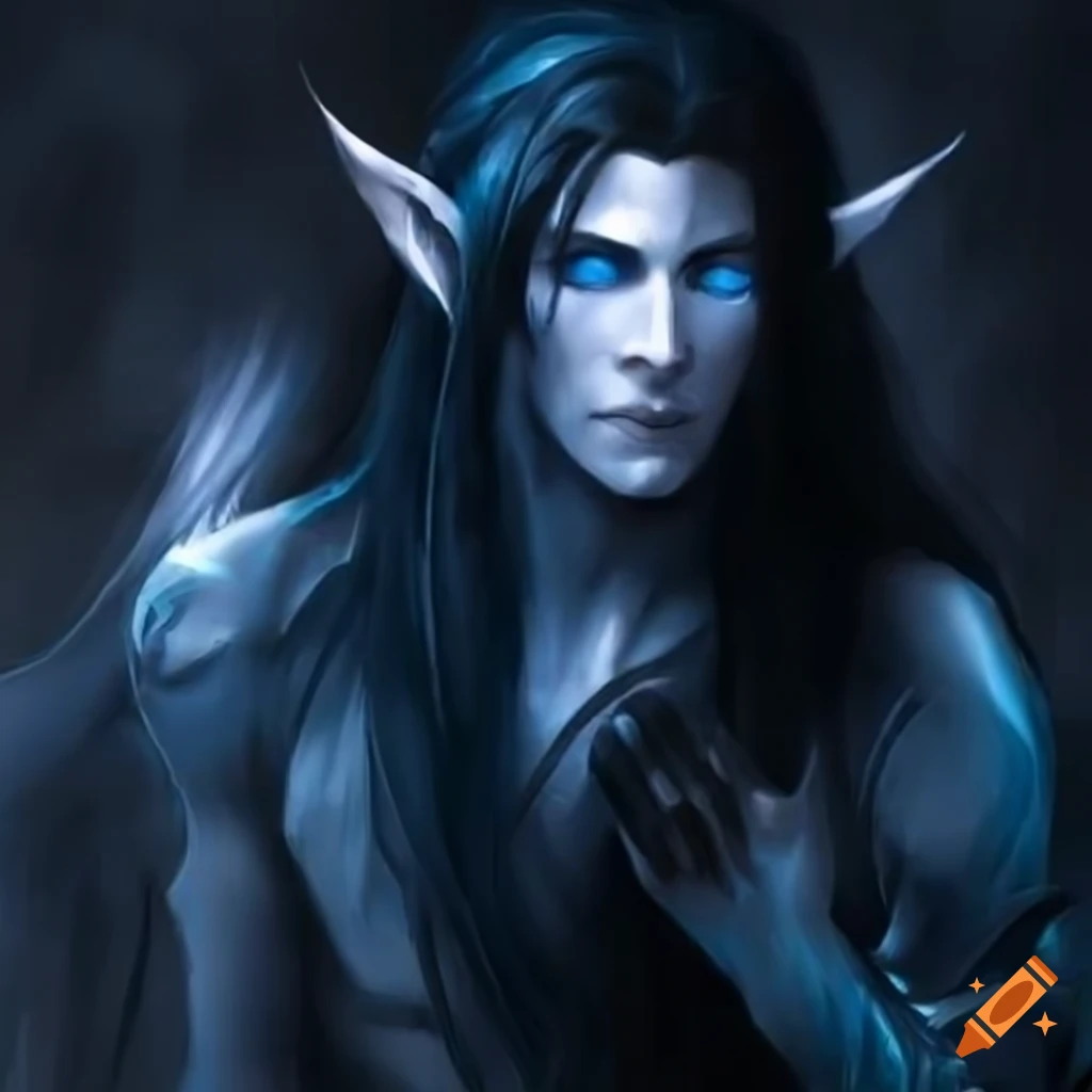 Beautiful male elf with off black hair, sapphire blue eyes, and light ...