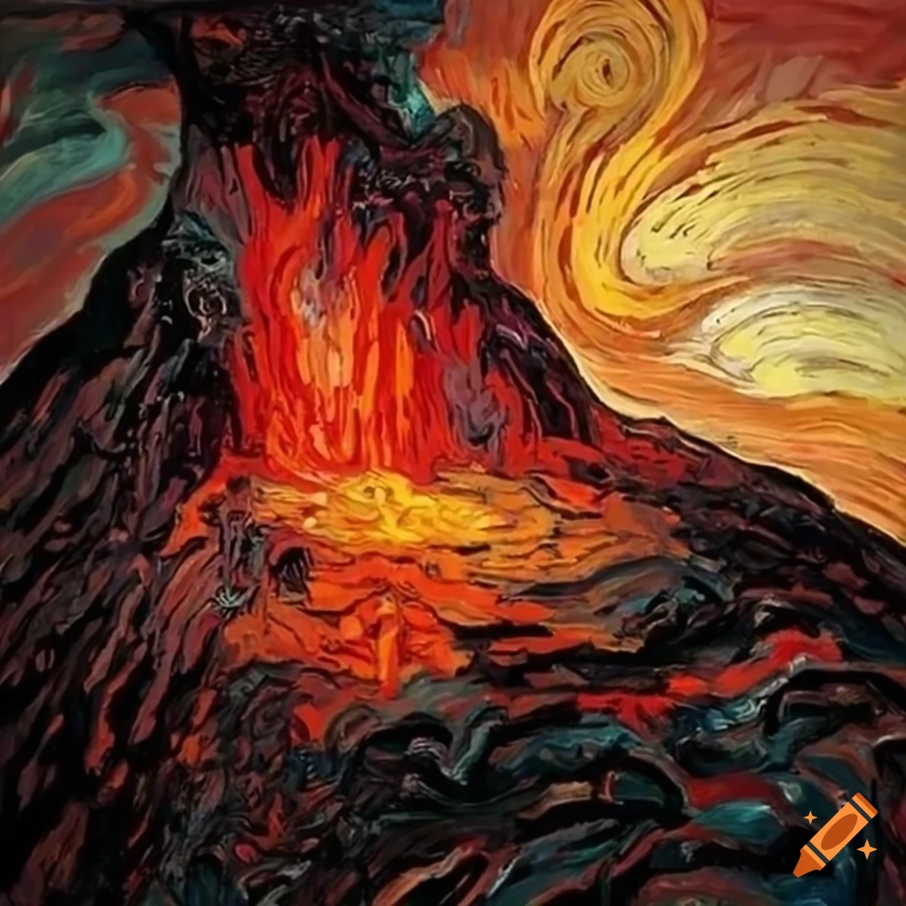 Volcano erupting painted by Van Gogh on Craiyon