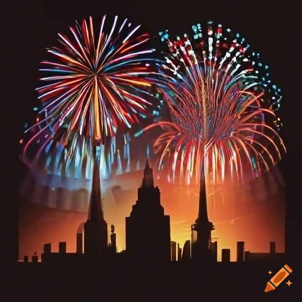 New Year's celebration with Vasarely-style fireworks over the city on ...
