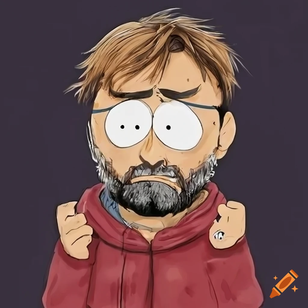 South park style 2d cartoon of jurgen klopp as cartman on Craiyon