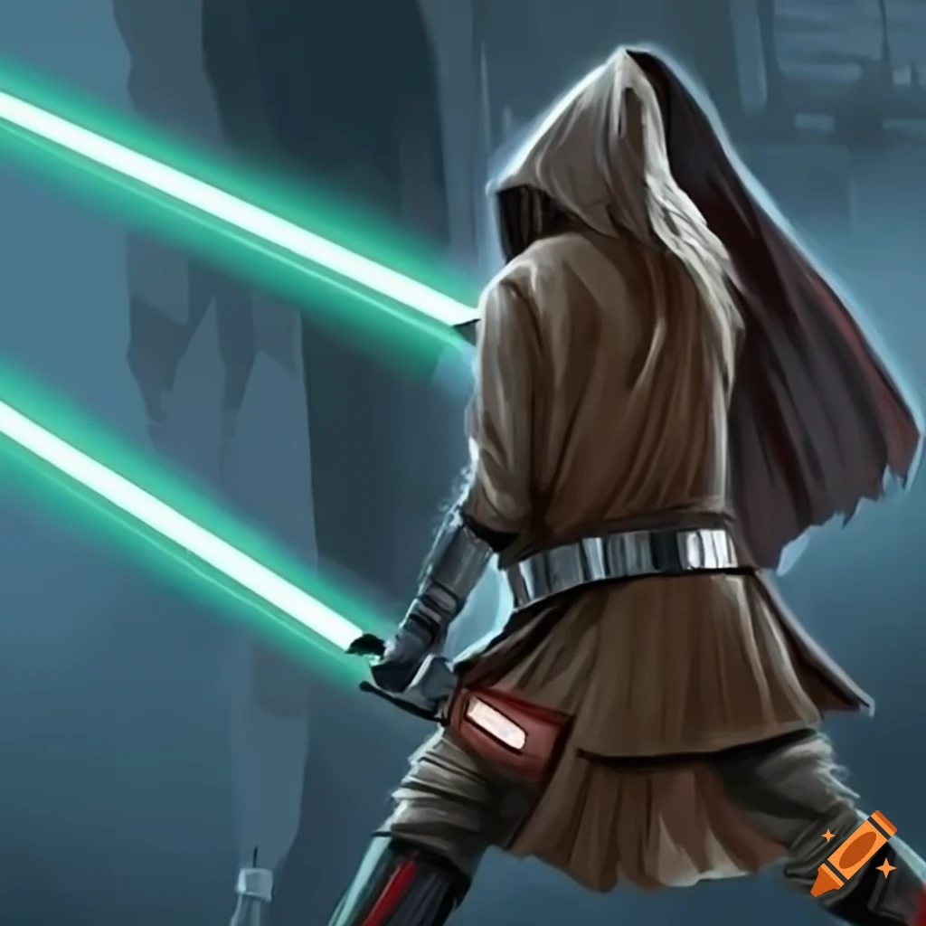 Corellian Jedi warrior in battle at the Jedi temple on Craiyon
