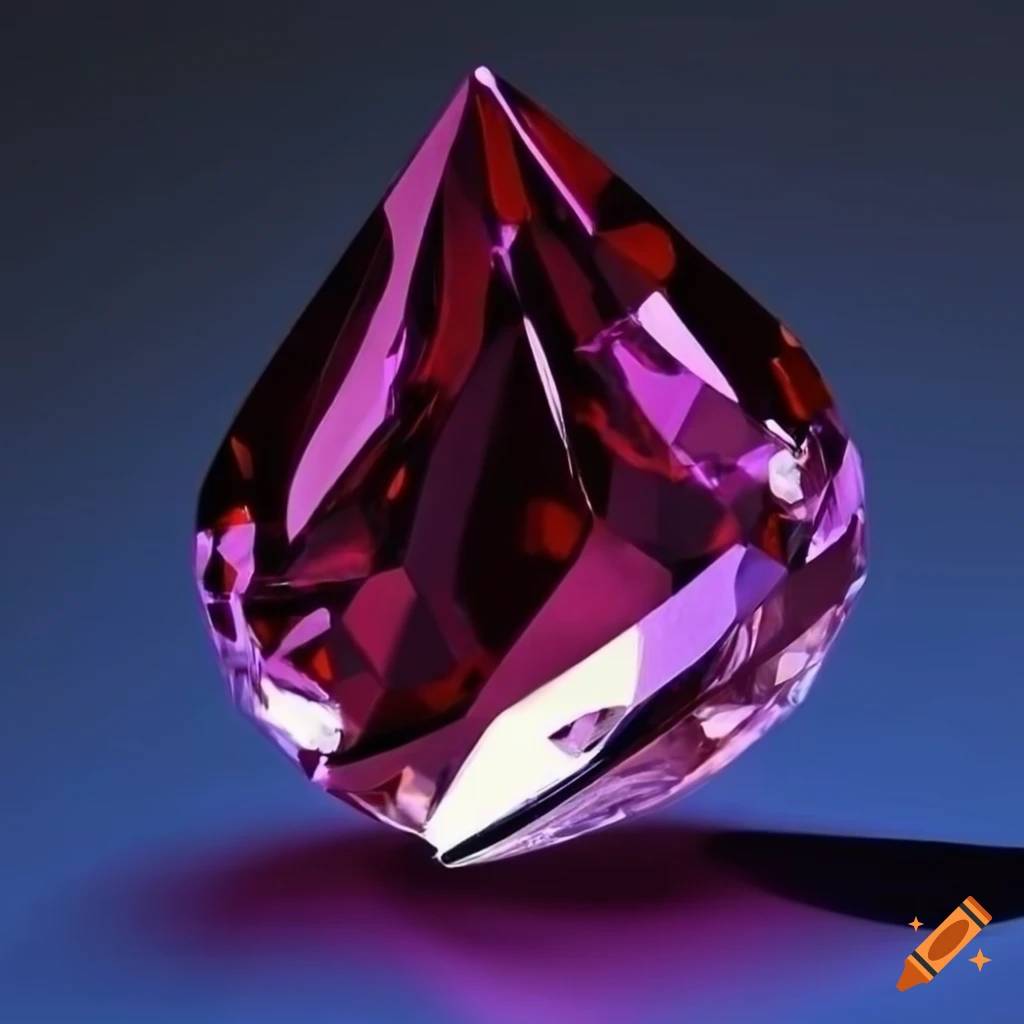 Detailed macro photo of shiny tear-shaped crystal with black, red ...