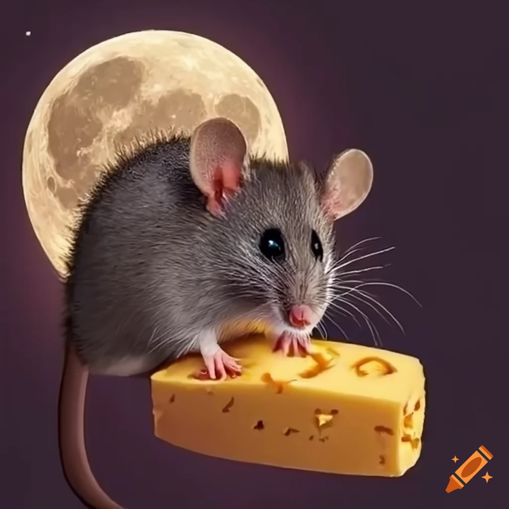 Ratón comiendo queso en la luna on Craiyon