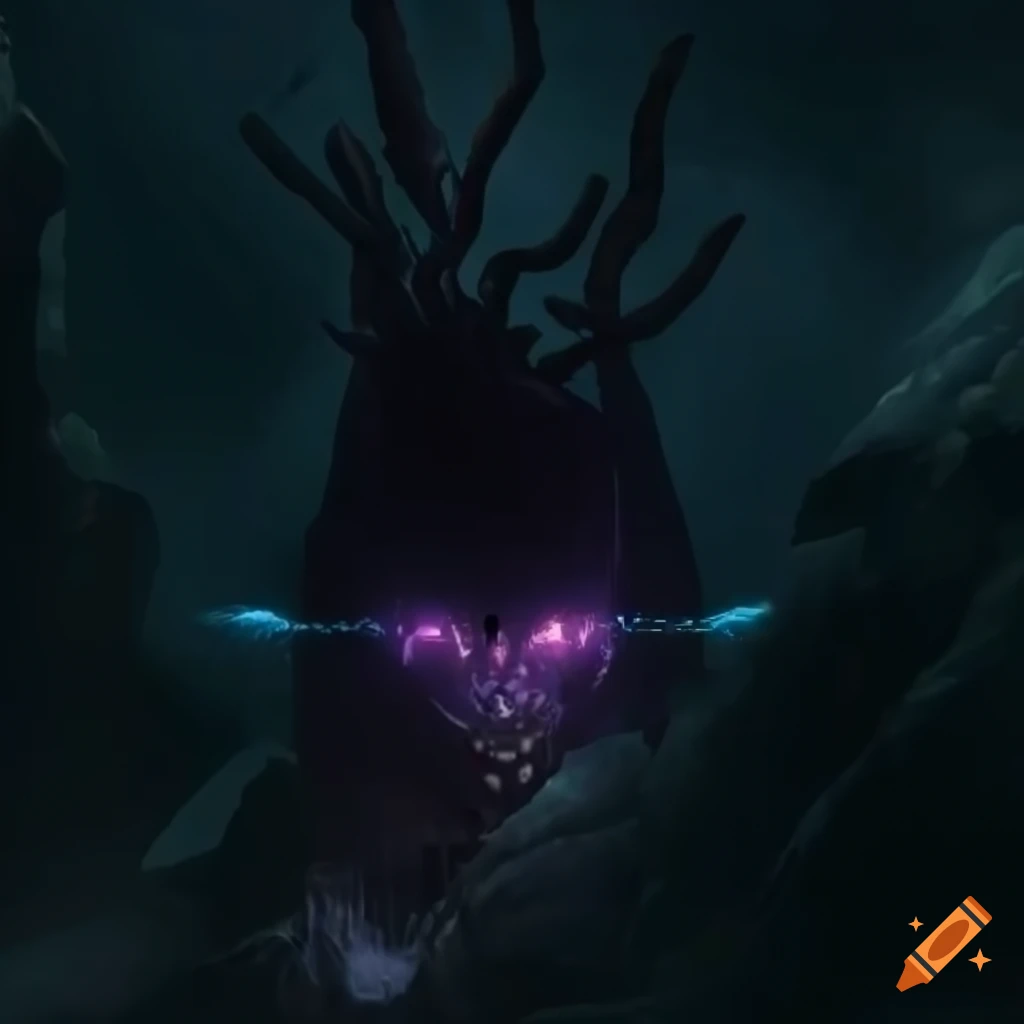 Massive leviathan in deep dark void in subnautica game scene on Craiyon