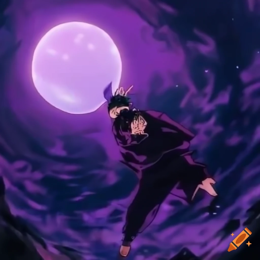 Epic fight between Toji and Gojo in the air with a vibrant purple sky ...