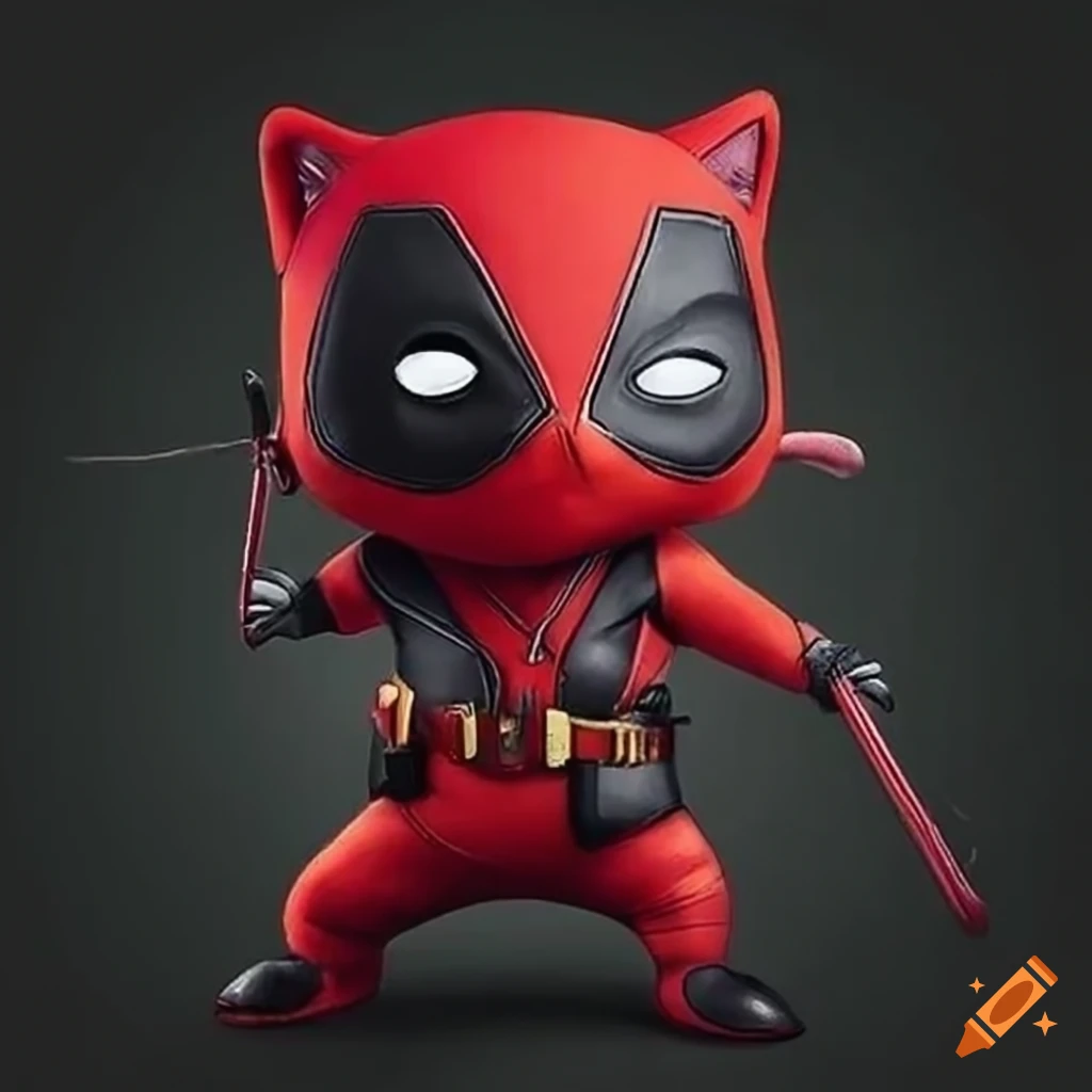Illustration of a kitten dressed as deadpool on Craiyon