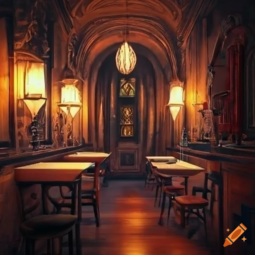 Cozy gothic-themed coffee shop with high detail on Craiyon