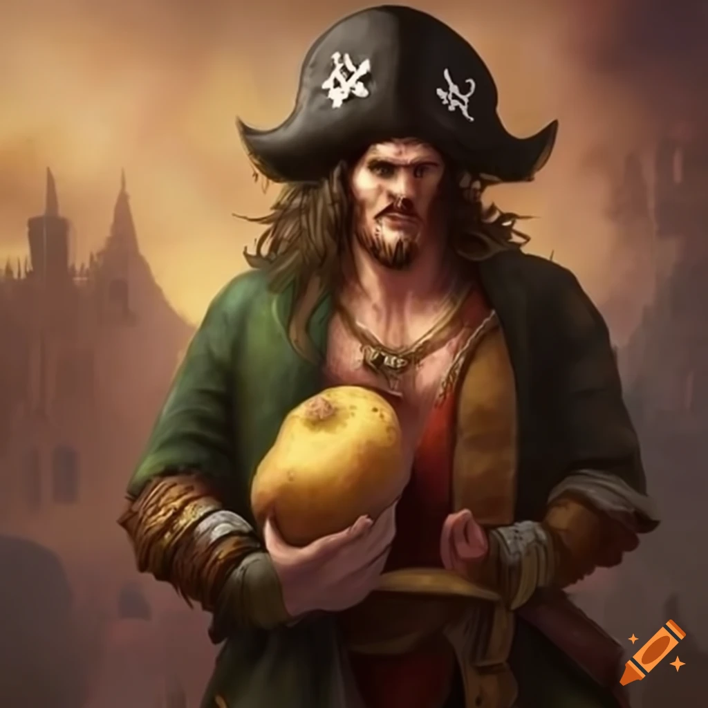 Fantasy pirate with a potato in hand on Craiyon
