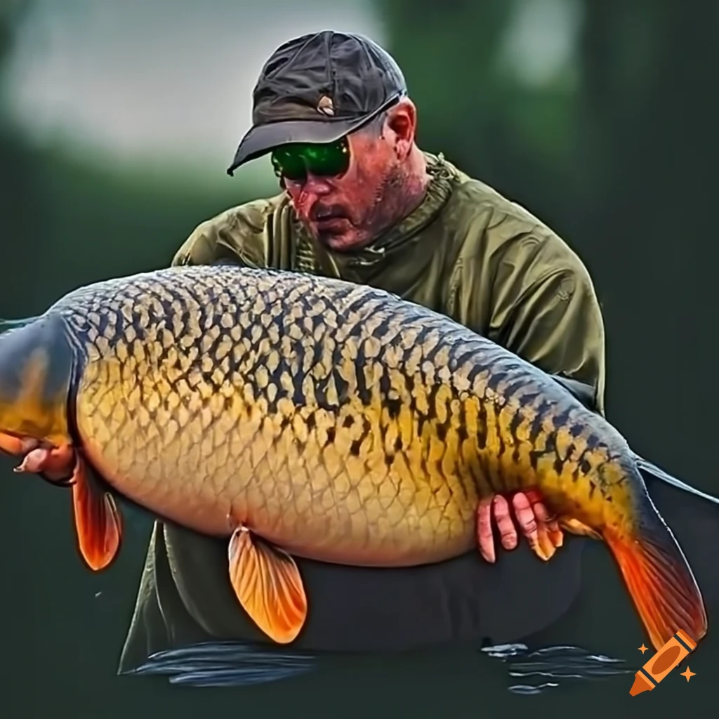 Person practicing catch and release with a big carp on Craiyon