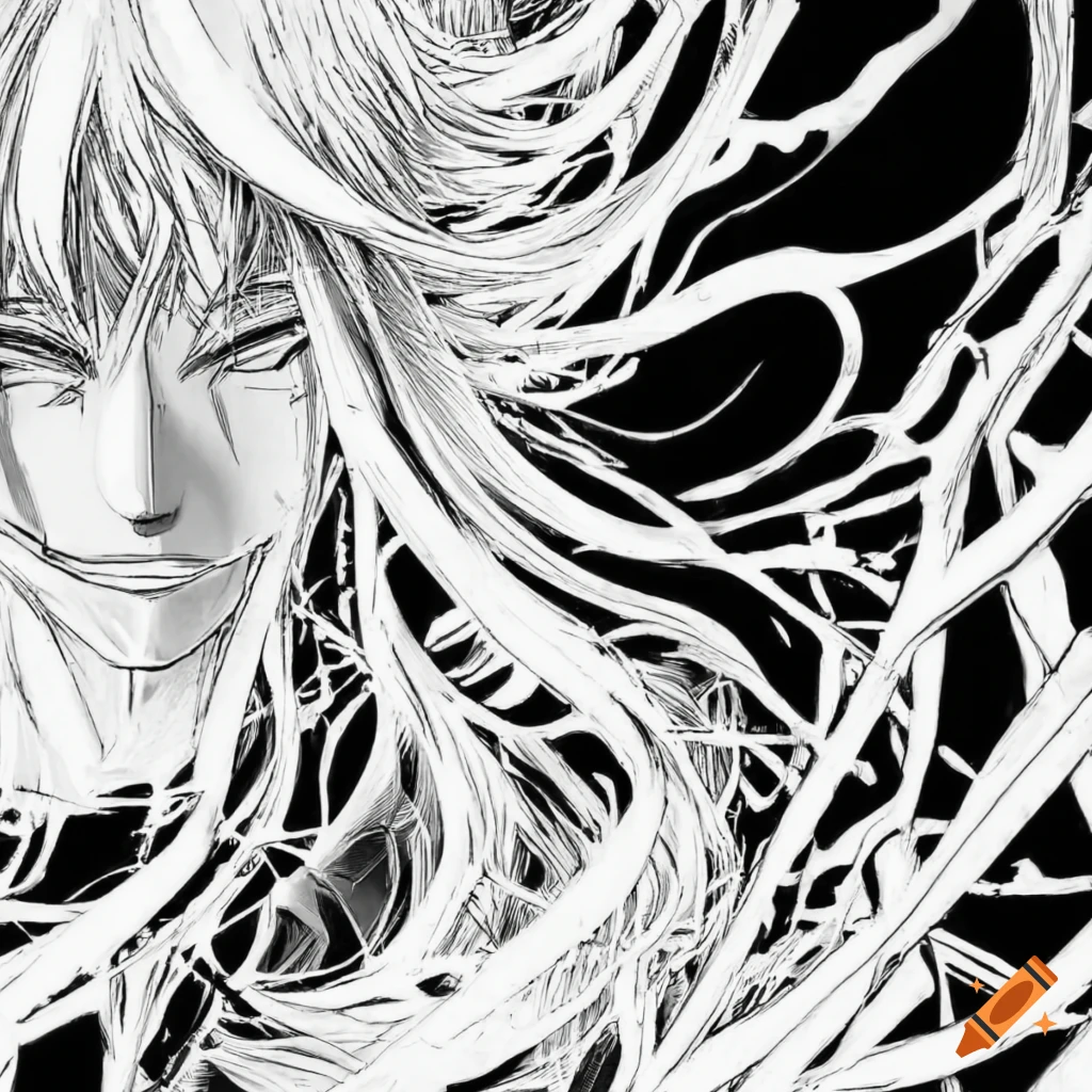 Black and white highly-detailed manga panel with sharp outlines on Craiyon