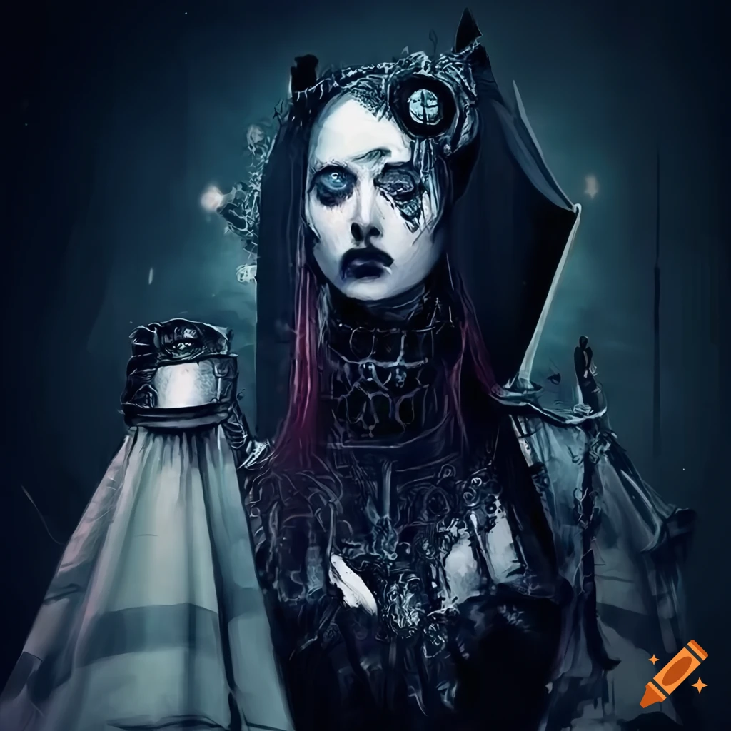 Family of Roman Catholic black knight vampires in a cyberpunk steampunk ...