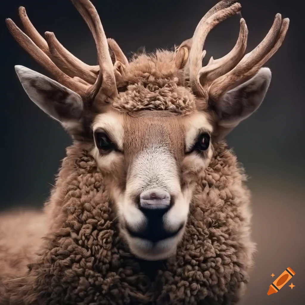 Northern deer and sheep mixed breed with plush wool fur on Craiyon