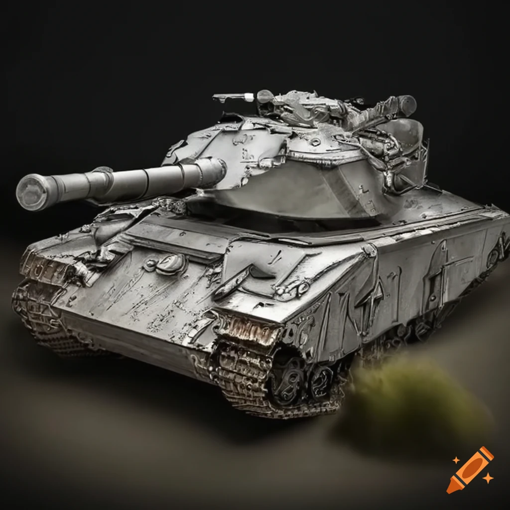 Swirly exotic silver metal battle tank on Craiyon