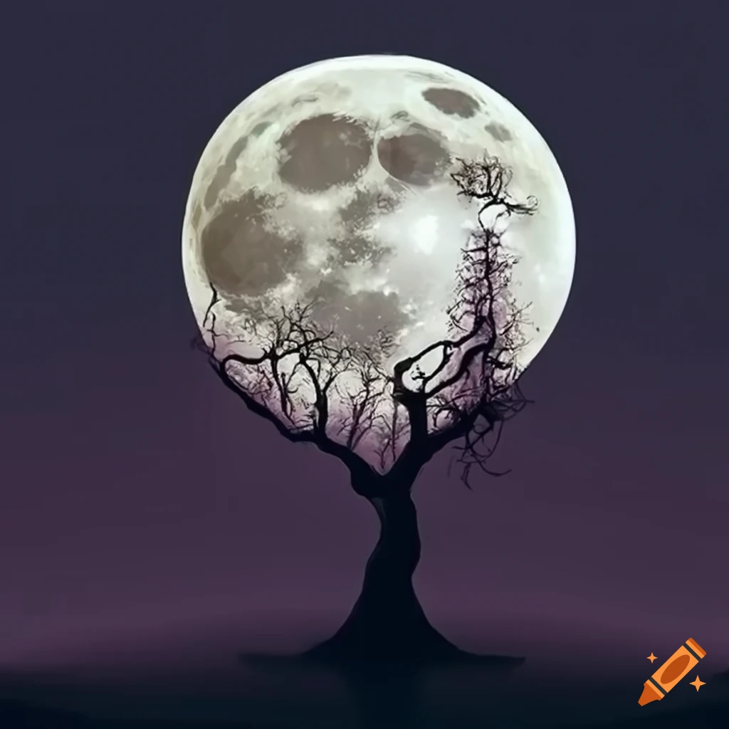 Spooky tree under the full moon on Craiyon