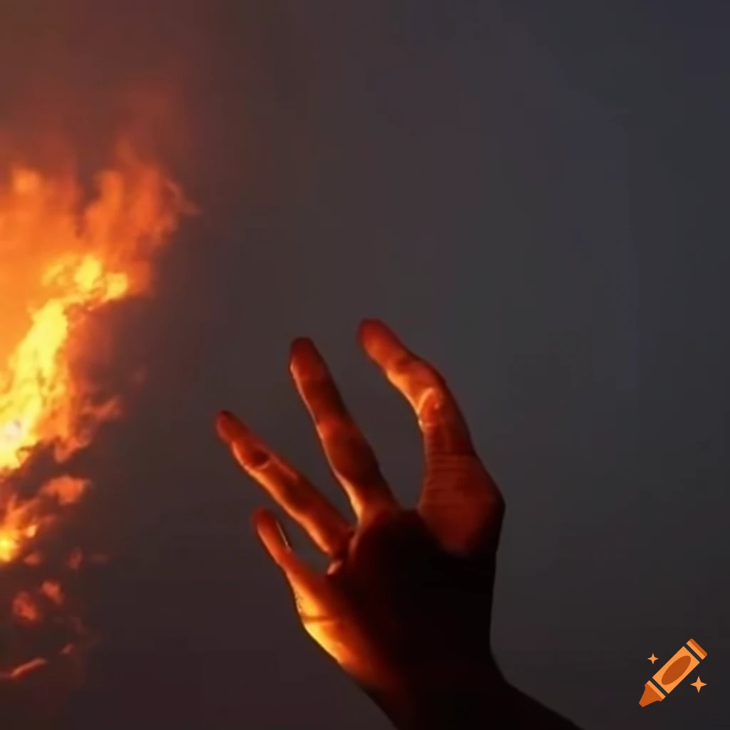 Divine hand causing fire to ignite the forest, village, and town on Craiyon