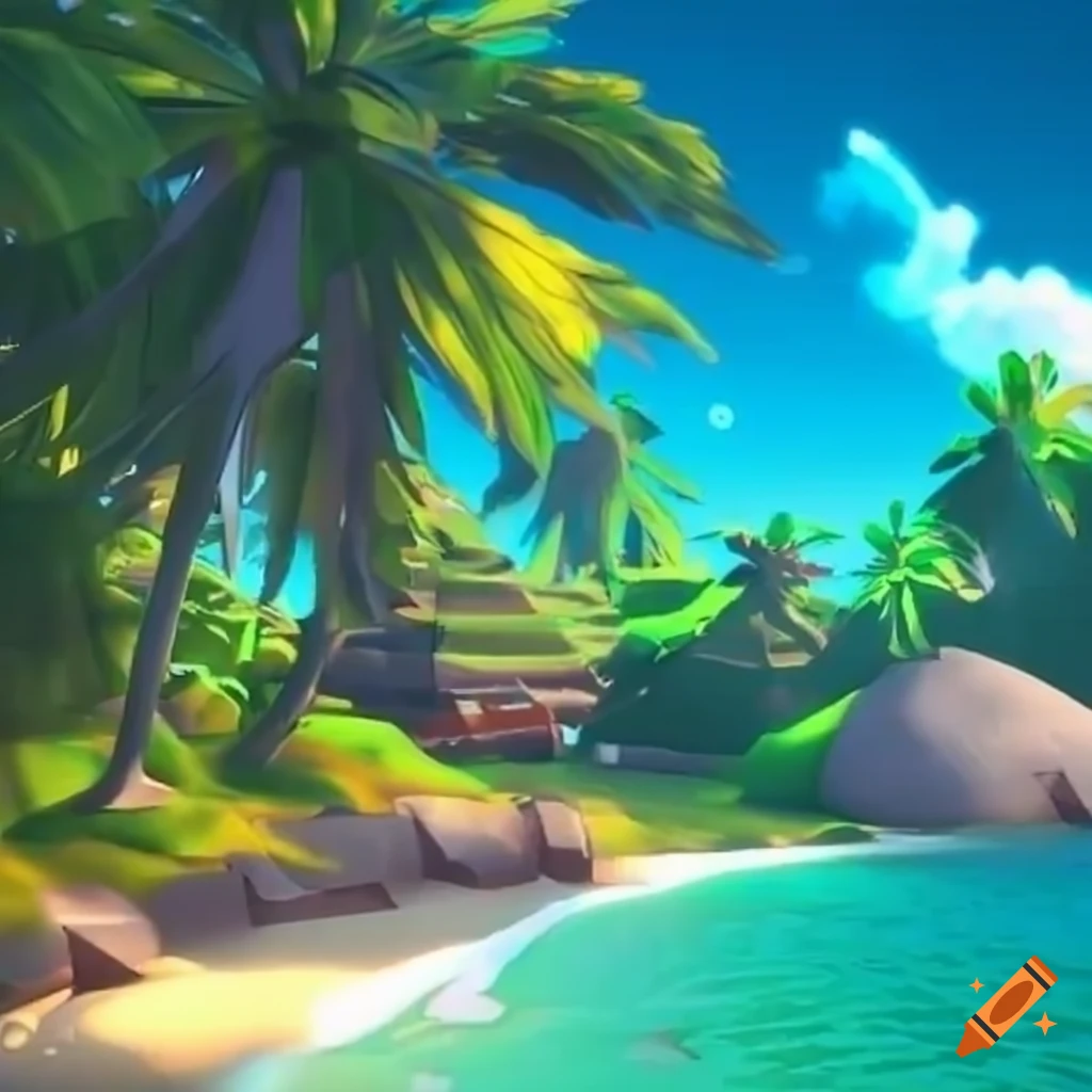 Roblox anime thumbnail on a tropical island on Craiyon