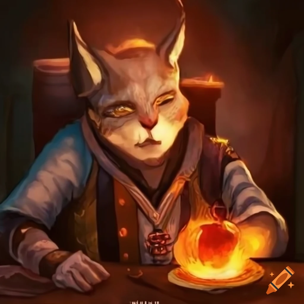 Mystic tabaxi alchemist with an explosive potion and mischievous tiny ...