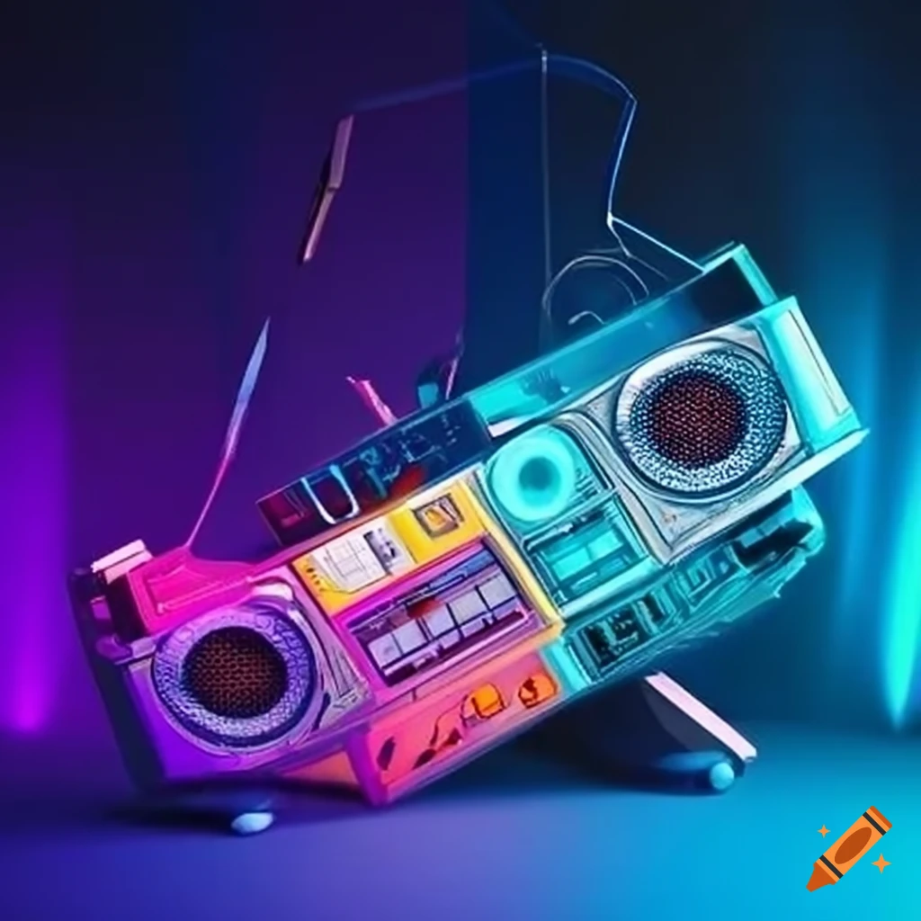 Boombox spaceship in outer space on Craiyon