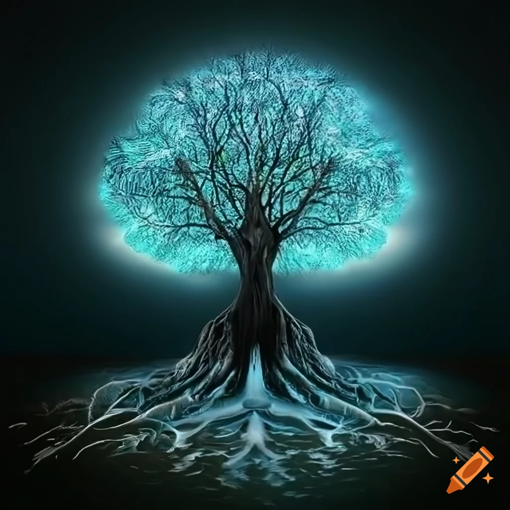 3D image of the glowing tree of life with divine fruits on Craiyon