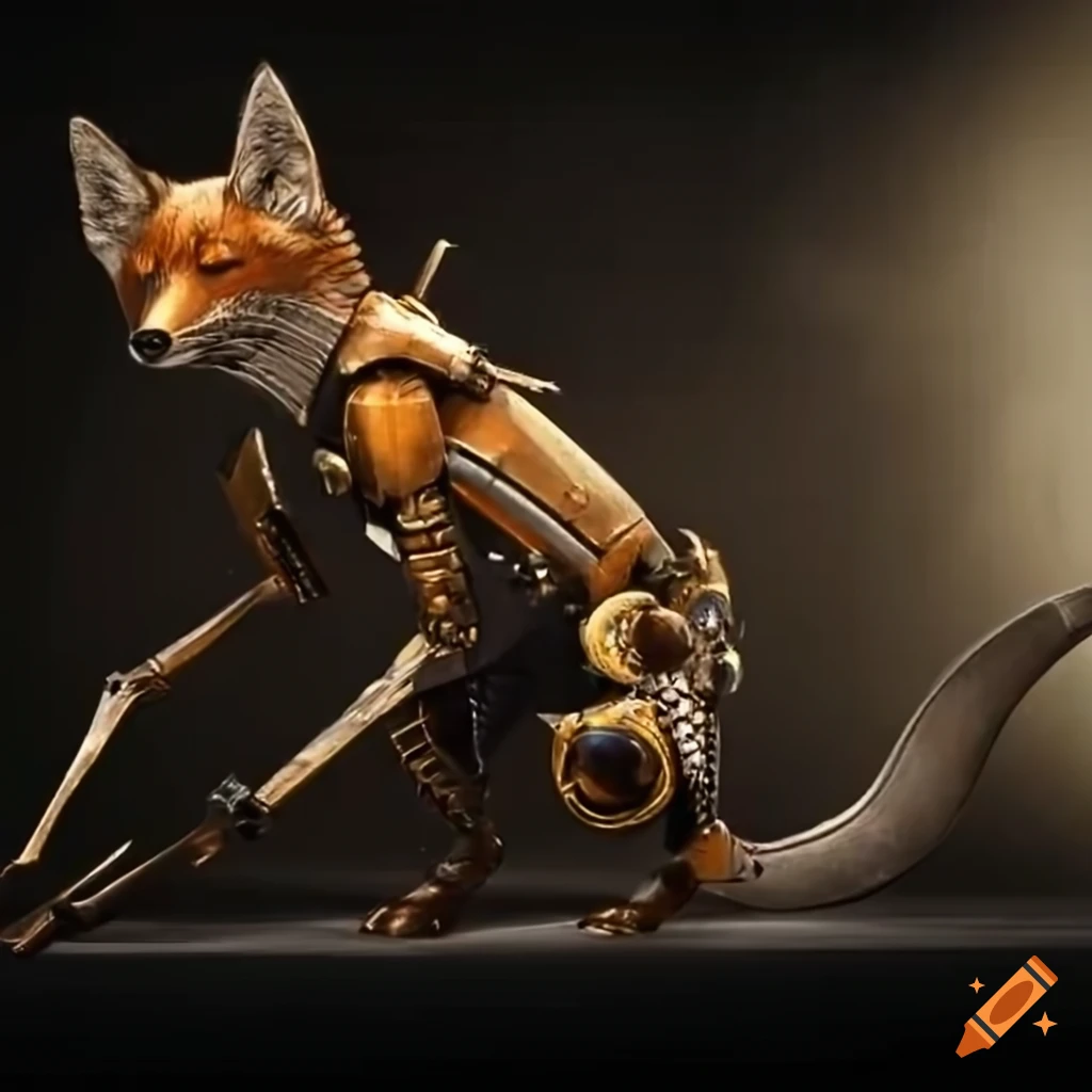 Bionic fox with steampunk plates walking in uhd resolution on Craiyon