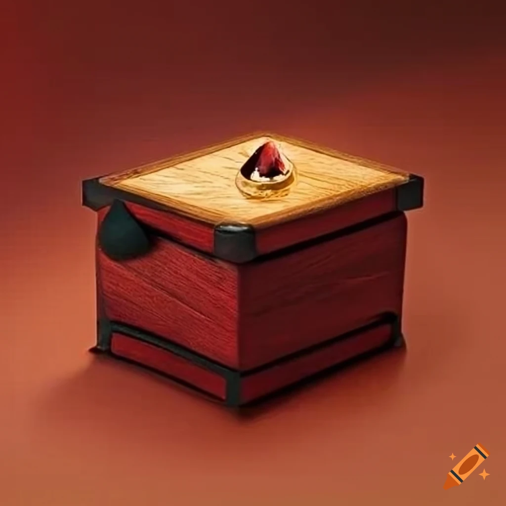 Strange wooden box with red teardrop jewel in hr giger style on Craiyon