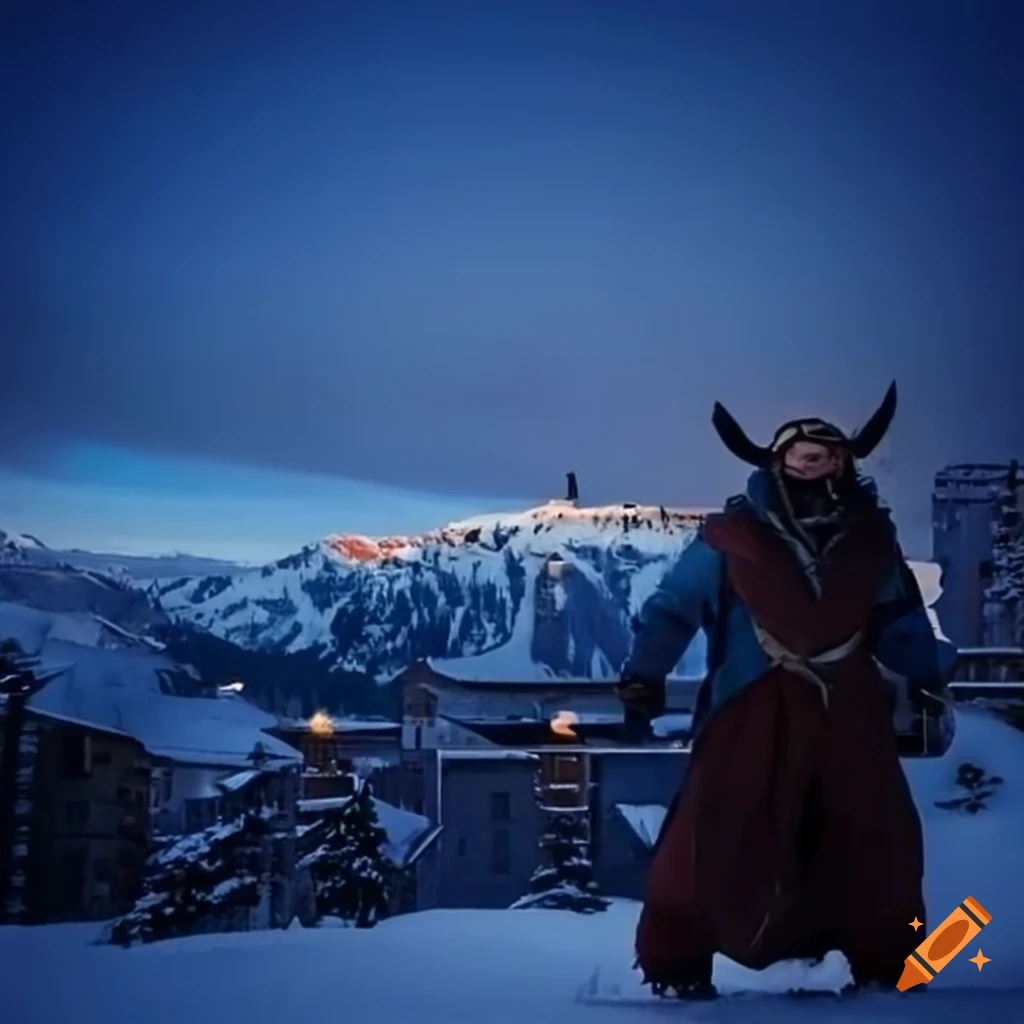 Ski resort of avoriaz with a superhero half-bird half-man on Craiyon