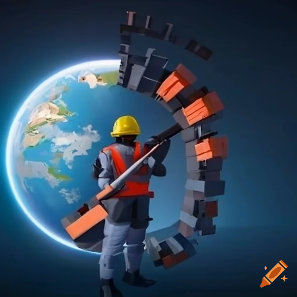 Space worker building a planet with bricks on Craiyon