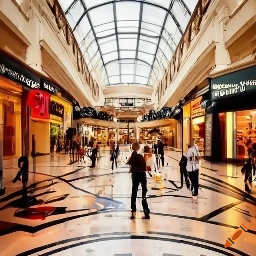 Inside of a modern shopping mall on Craiyon