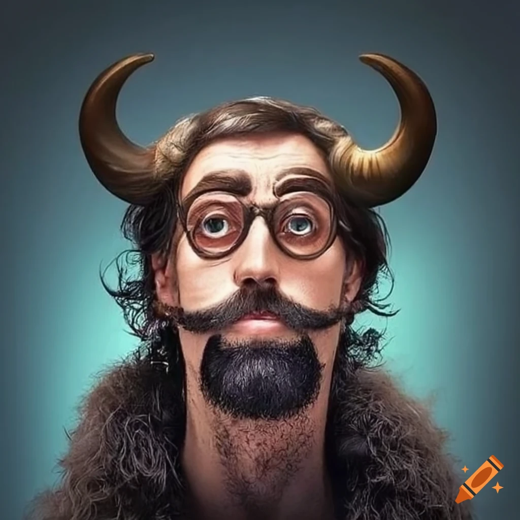 Man with horns and unique facial hair style on Craiyon