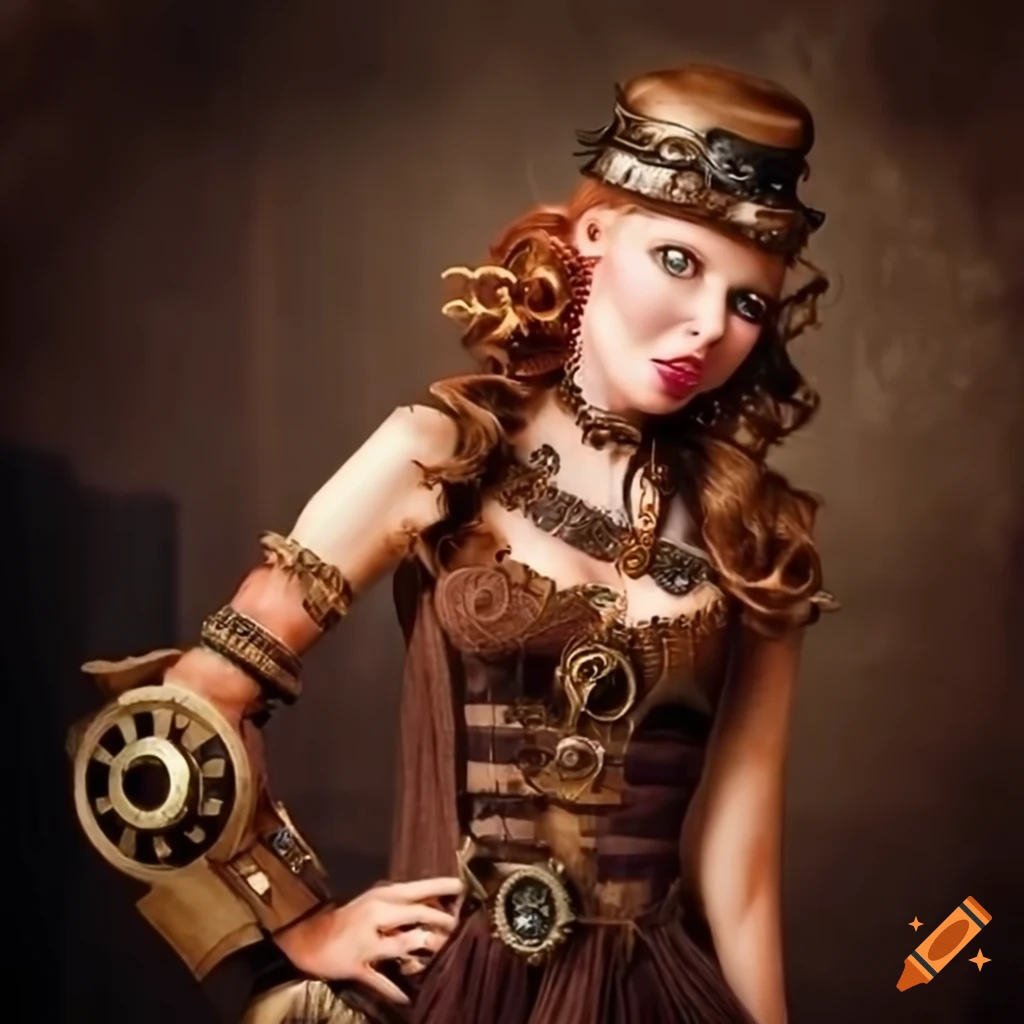 Three stylish sisters in steampunk attire on Craiyon