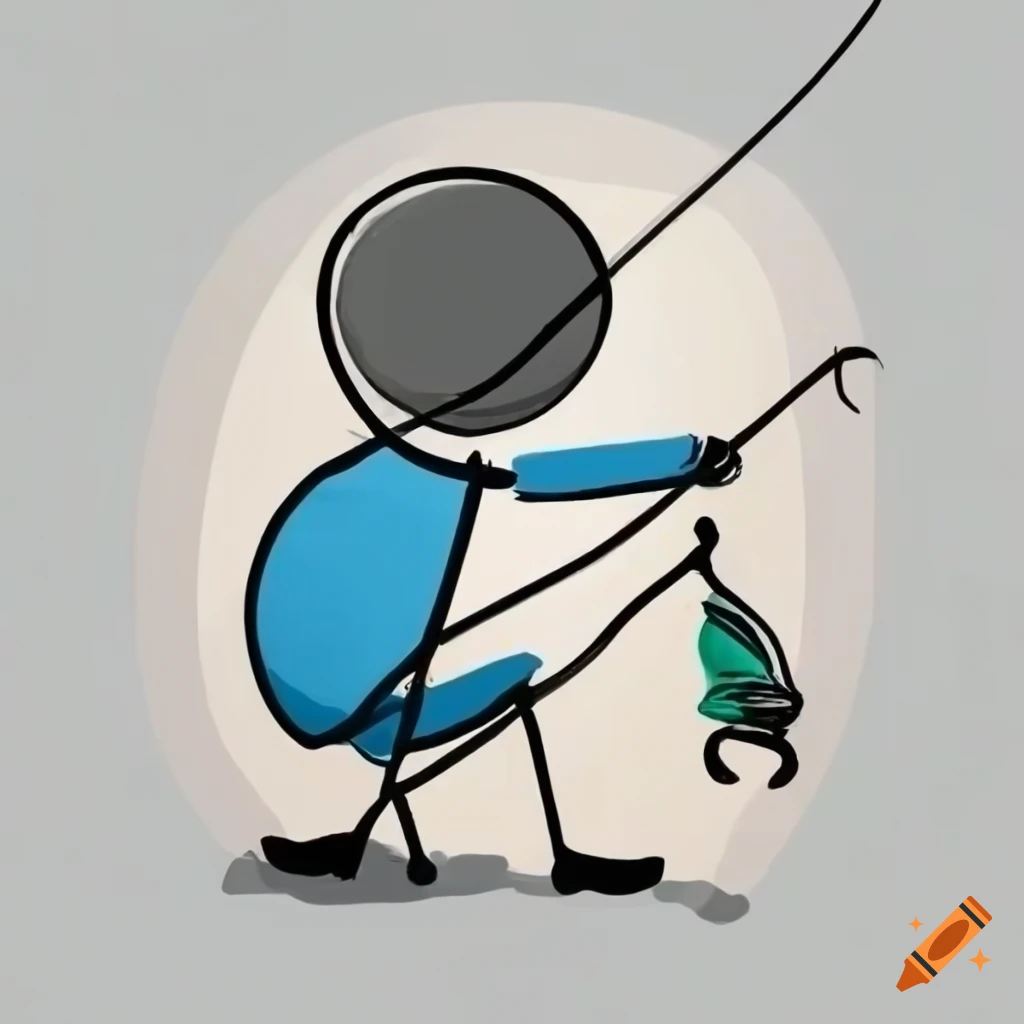 Stick figure drawing of a man fishing on Craiyon