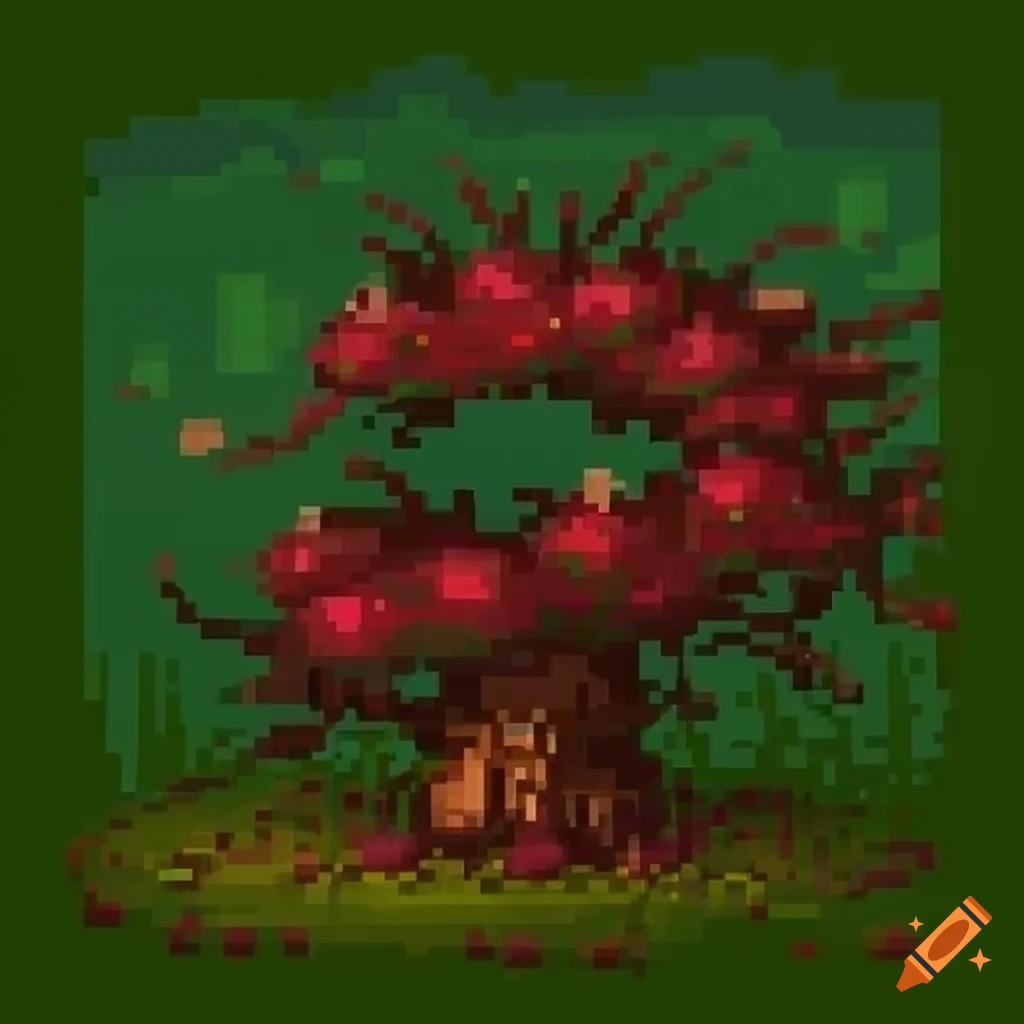 Detailed red pixel art fantasy grass shrubbery on Craiyon