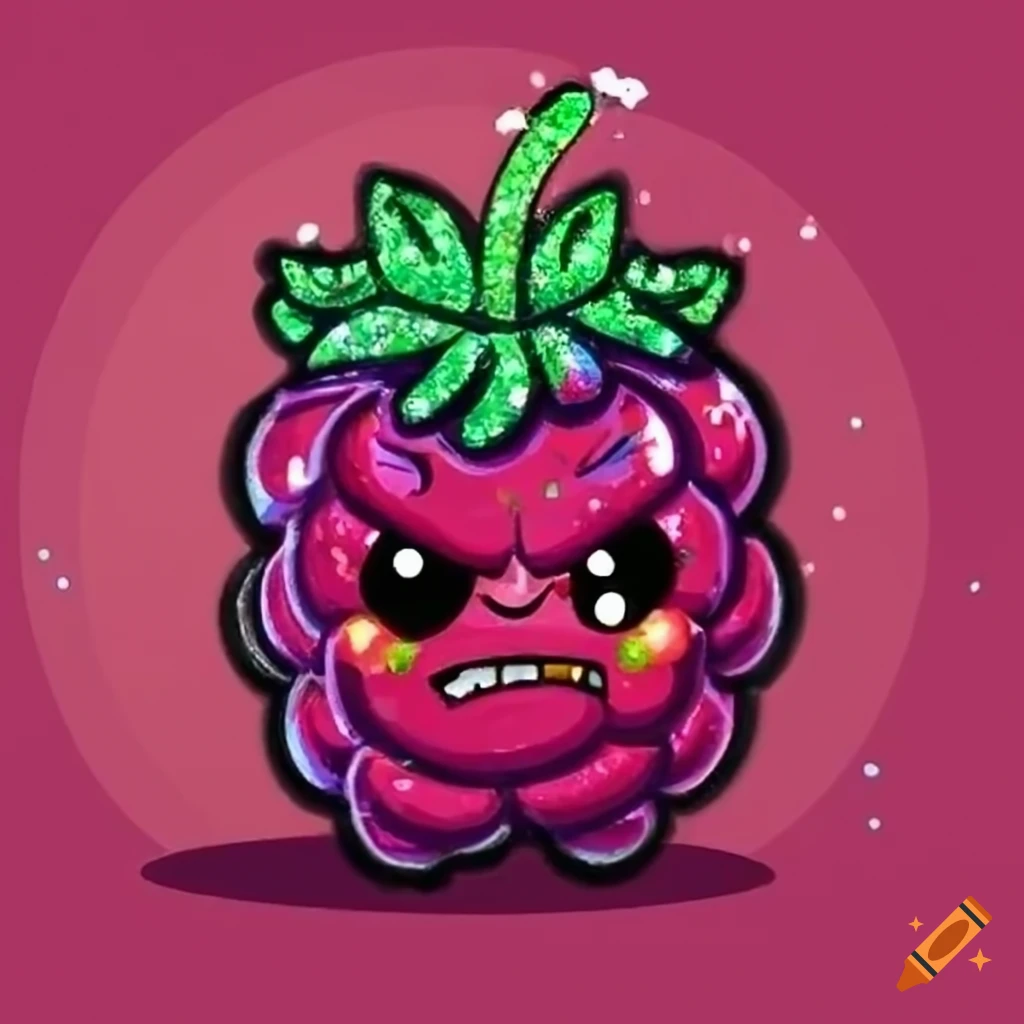 Cute and angry raspberry with glitter on Craiyon