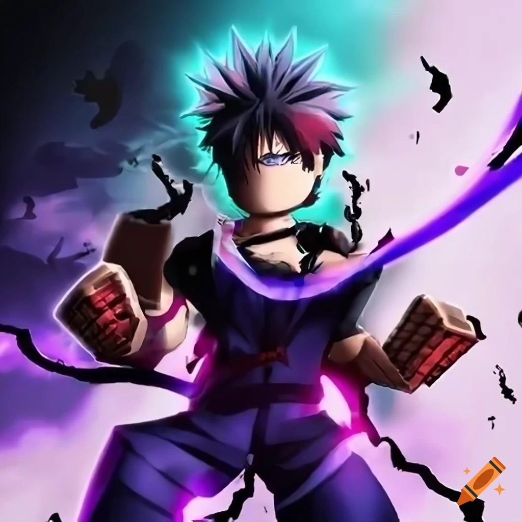 Anime style thumbnail of characters fighting in roblox on Craiyon