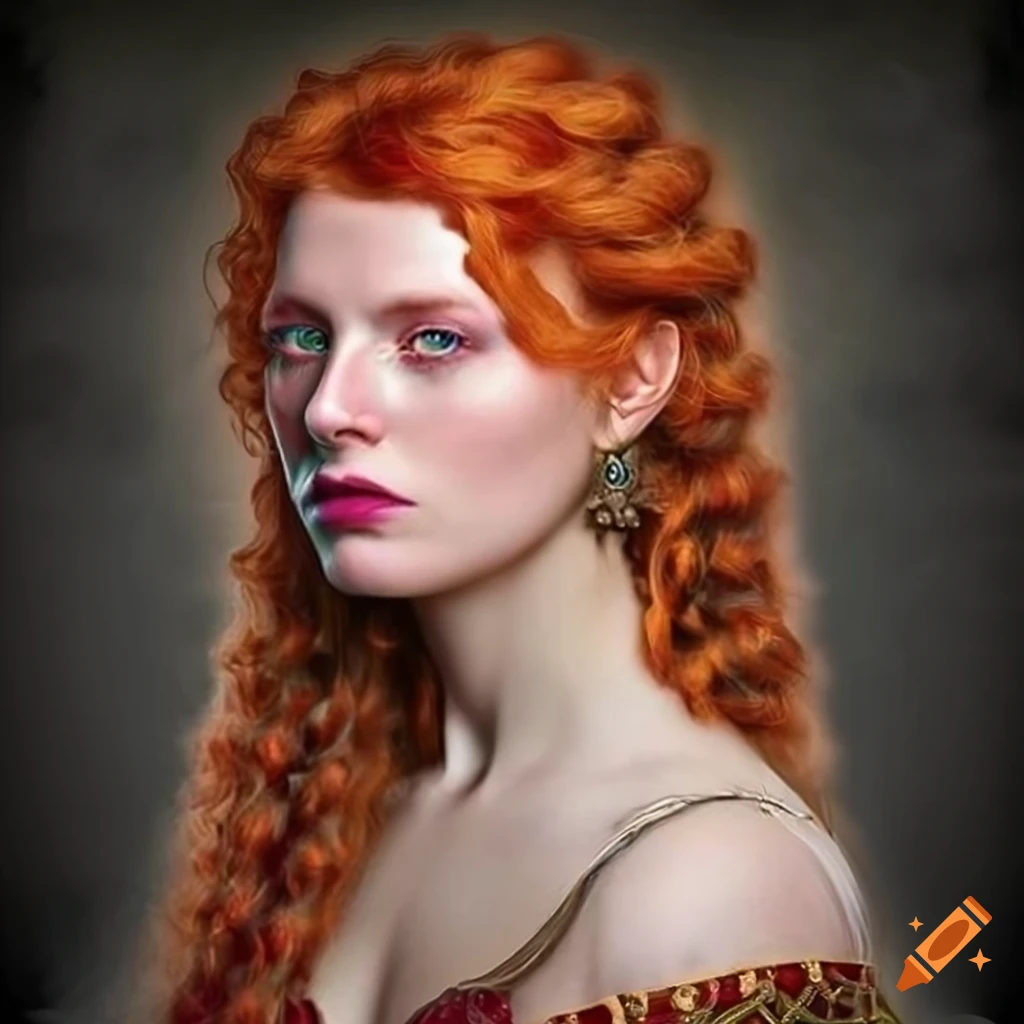 Celtic woman with red hair in an ancient and medieval style on Craiyon