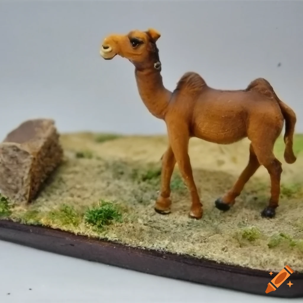 Ultra tiny diorama featuring a camel as a product photo on Craiyon