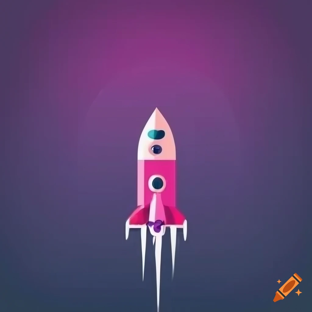 Bright purple and white space vector design with a small rocket ...