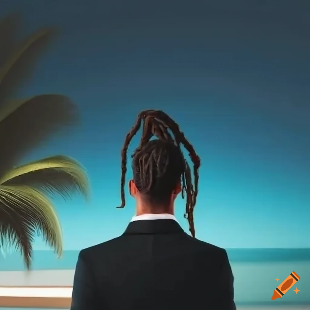 Wealthy businessman with medium length locs on a beach-facing balcony ...
