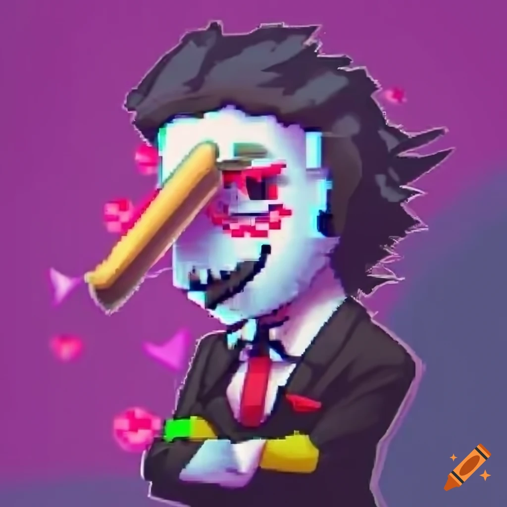 Chibi glitchy android butler with pink mullet and mismatched eyes on ...