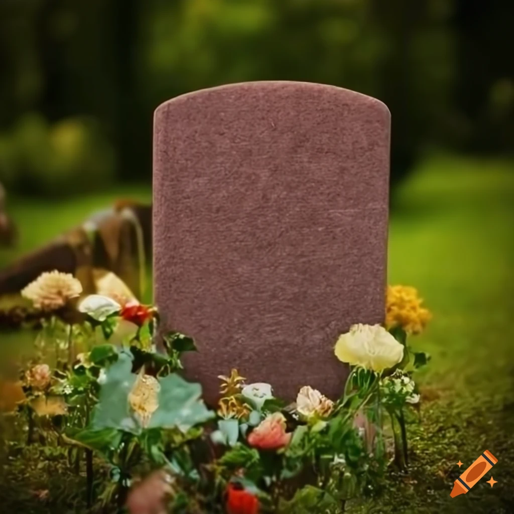 Blank gravestone surrounded by flowers on Craiyon