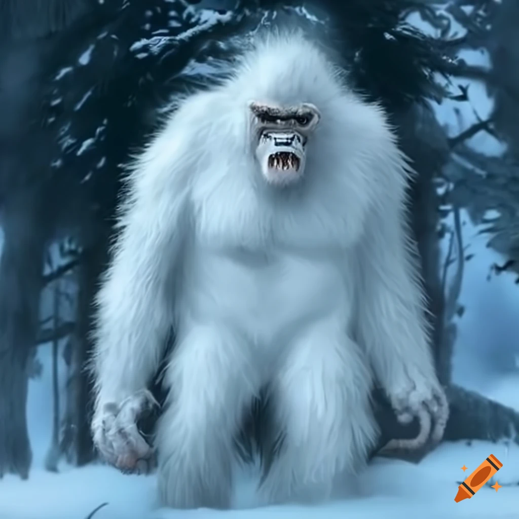 White yeti hiding in the snowy wilderness on Craiyon