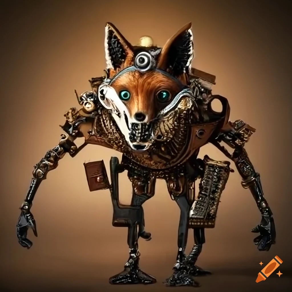 Bionic fox with steampunk plates walking in uhd resolution on Craiyon